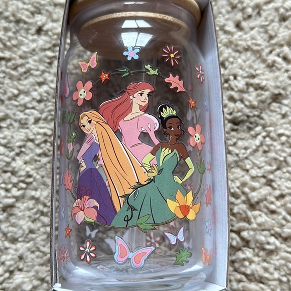 Disney | Dining | Disney Princess Glass Tumbler With Bamboo Lid And ...